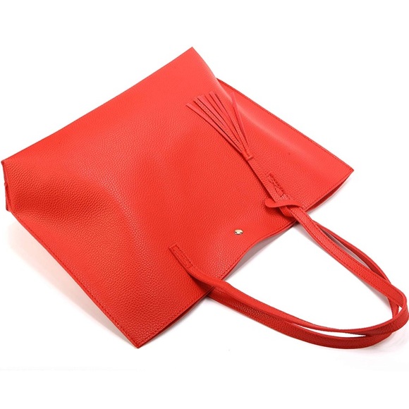 Bags | Bright Red Tote Pebbled Pu Bag | Poshmark